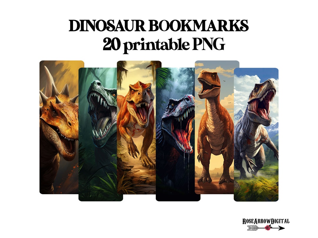 Dinosaur Bookmarks Printable PNG Bundle | Dino Bookmarks for Kids and ...
