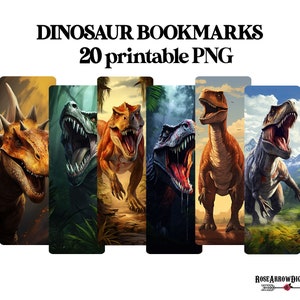 Dinosaur Bookmarks Printable PNG Bundle | Dino Bookmarks for Kids and ...