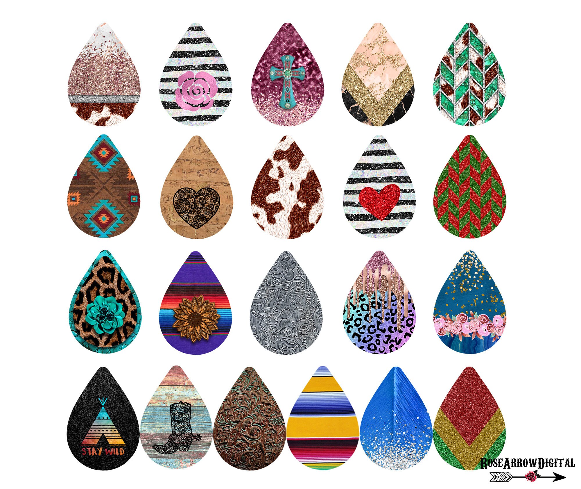 Western Teardrop Earring PNG Sublimation Bundle | Southwest Tear Drop ...