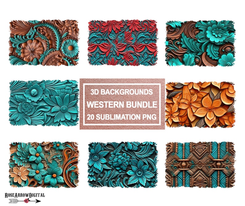 Western Sublimation Background PNG Bundle | 3D Tooled Leather T-shirt ...