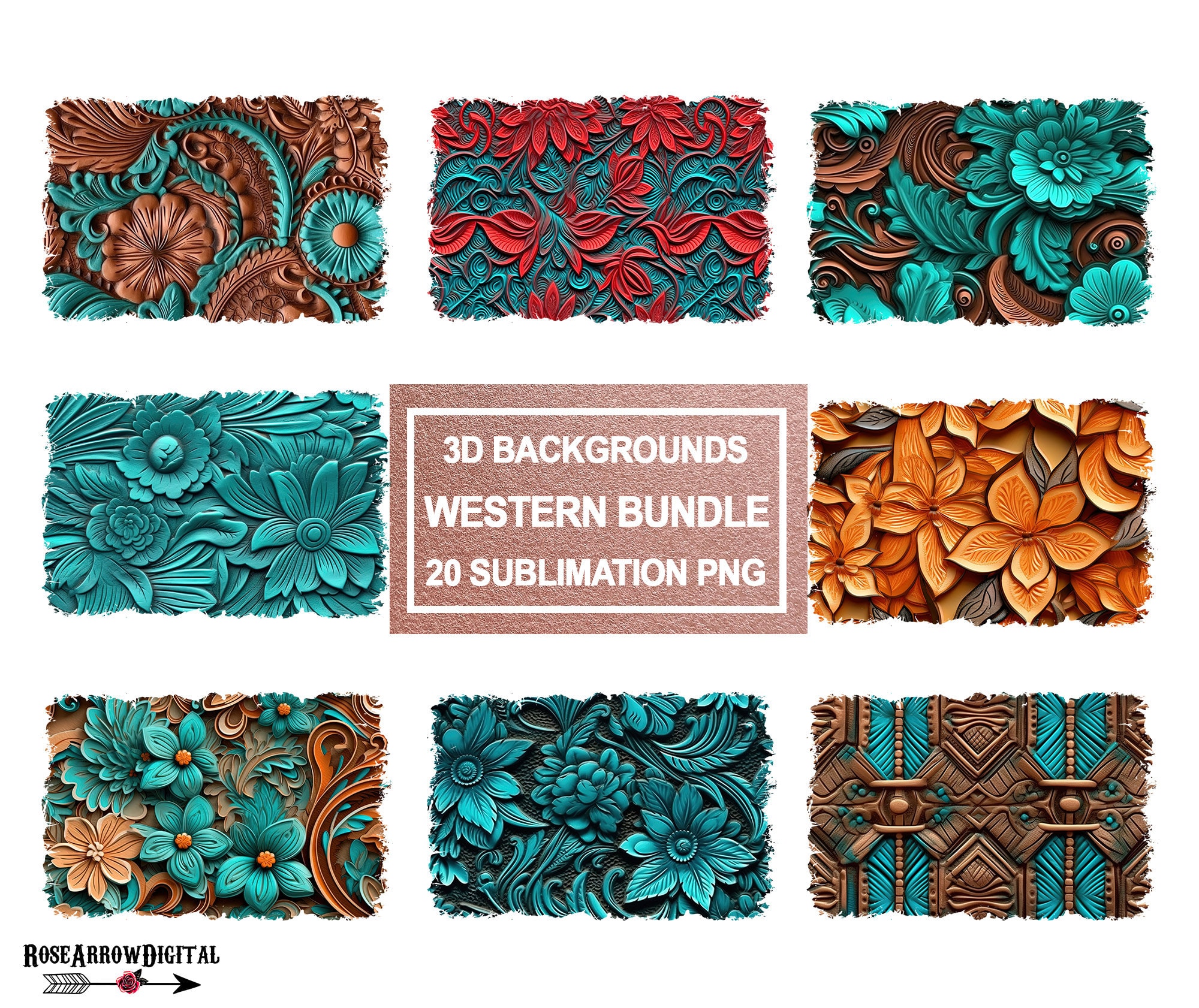 Western Sublimation Background PNG Bundle | 3D Tooled Leather T-shirt ...