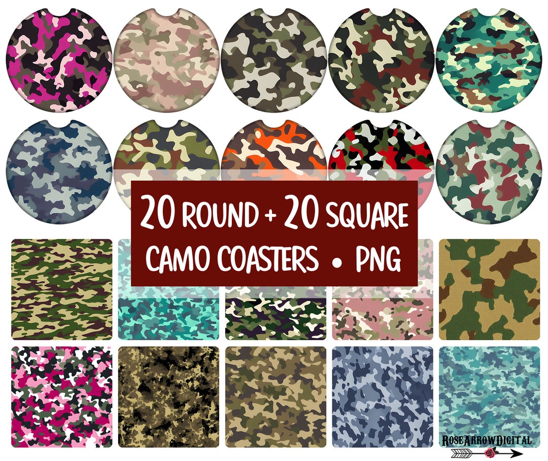 Camo Car Coaster Sublimation Bundle | Drink Coaster Military Design PNG ...