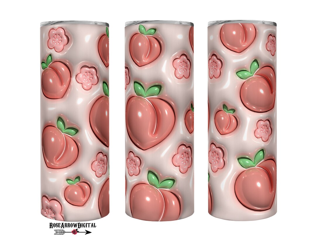 3D Inflated Peach Tumbler Wrap PNG Pink Puffy Sublimation for 20oz ...