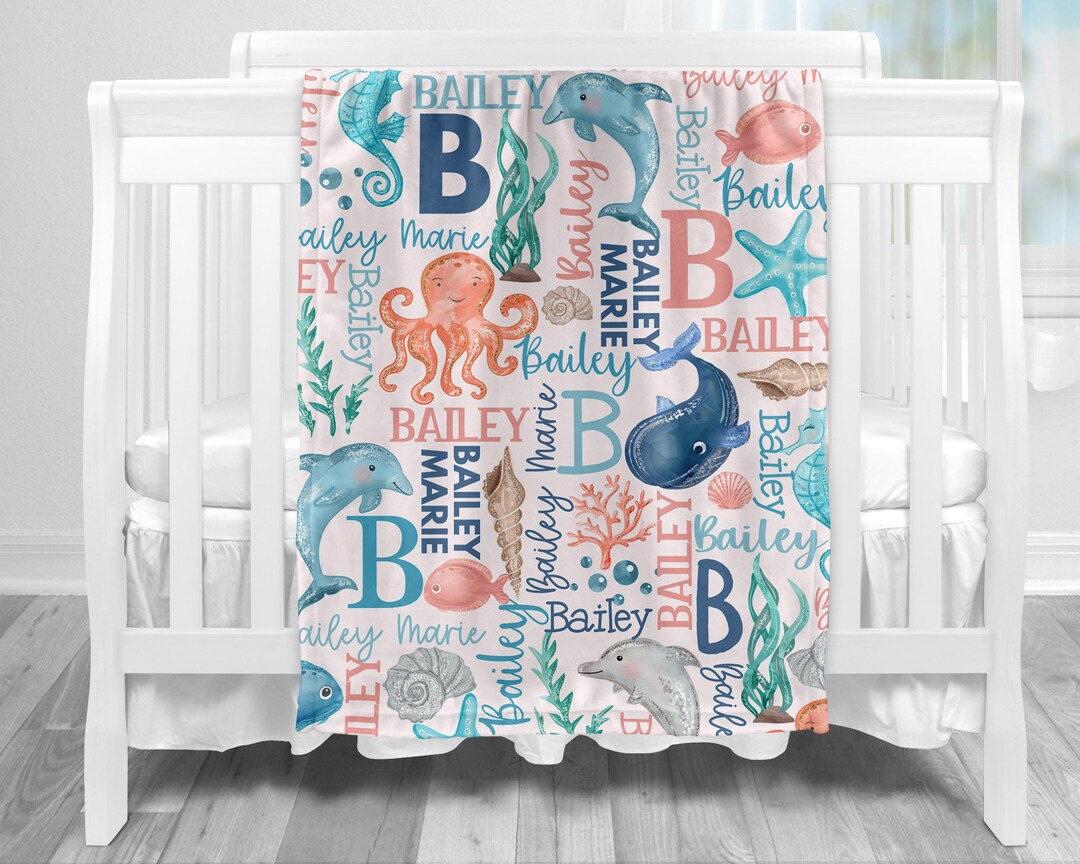 Personalized Underwater Name Blanket, Baby Girl Blanket, Girl Name ...