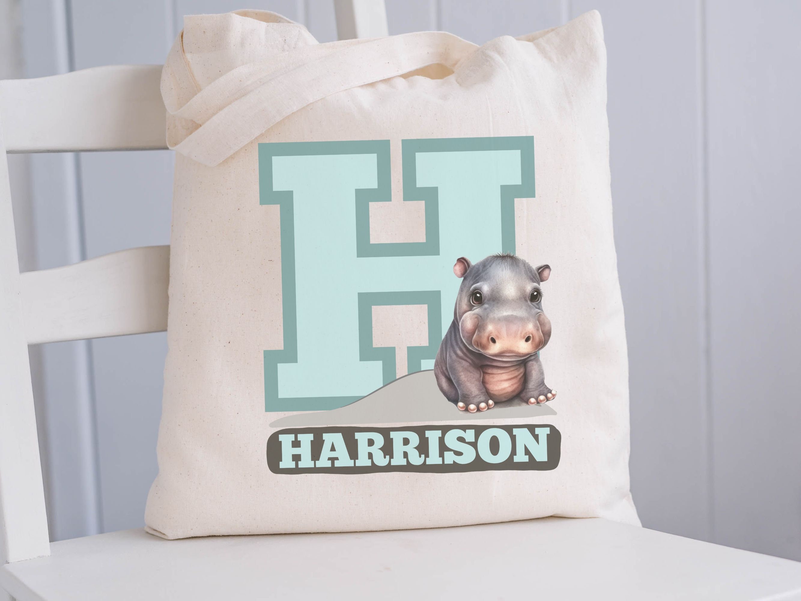 Personalized Hippo Tote Bag, Hippo Tote, Hippo Bag, Hippo Name Tote ...