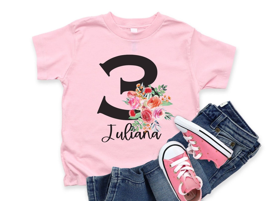 Custom Floral Birthday Shirt, Girl's Flower Birthday T-shirt, Birthday ...