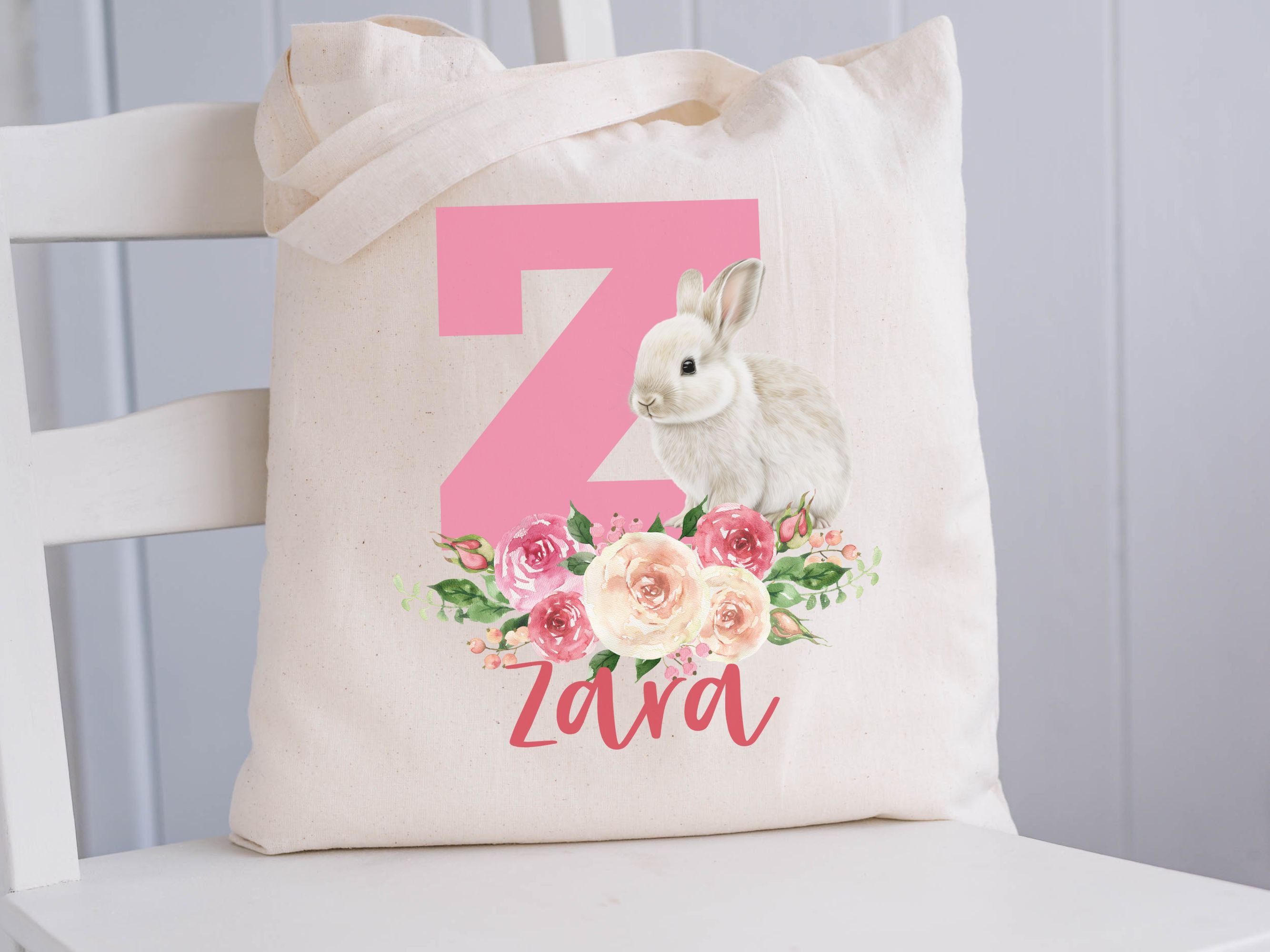 Personalized Rabbit Cub Tote Bag, Rabbit Tote, Bunny Bag, Rabbit Name ...