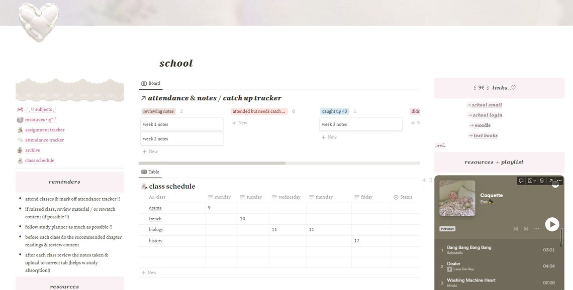 COMPLETE SOFTETTE COQUETTE: Notion School/life Planner ꔫ - Etsy