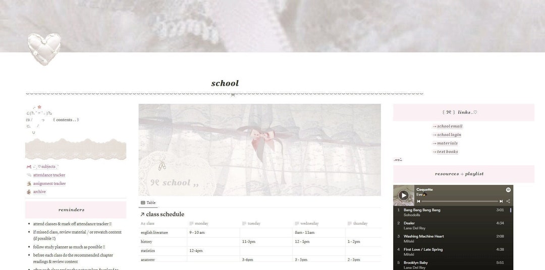 SOFTETTE COQUETTE: Notion School Planner ꔫ - Etsy