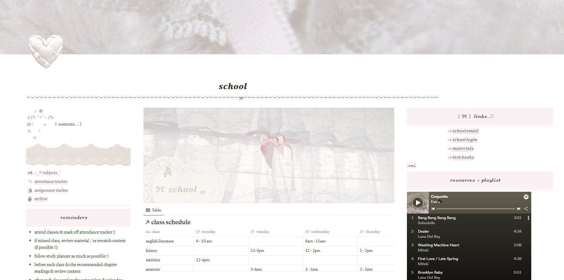 SOFTETTE COQUETTE: Notion School Planner ꔫ - Etsy