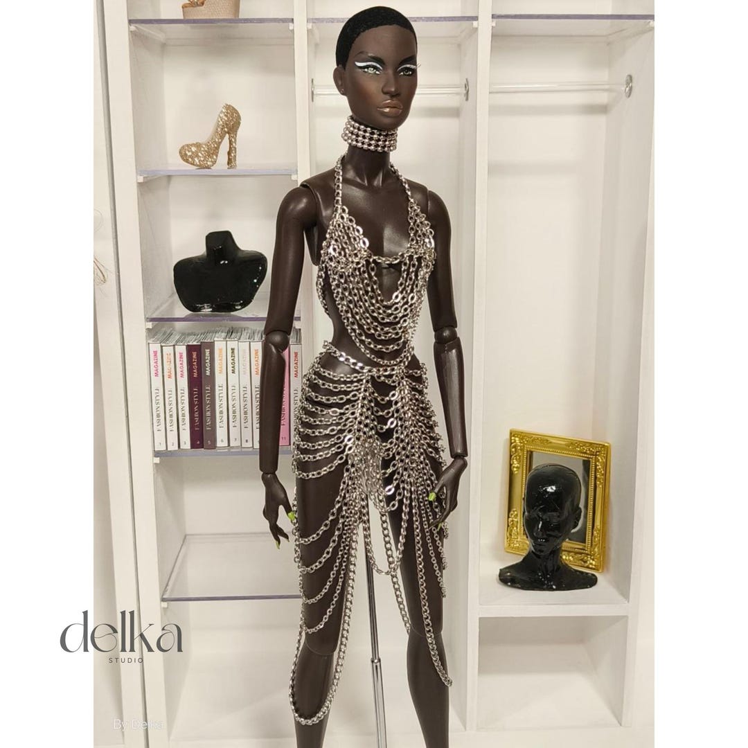 Silver Metal Chain Top and Skirt for Fashion Royalty, Handmade Doll ...
