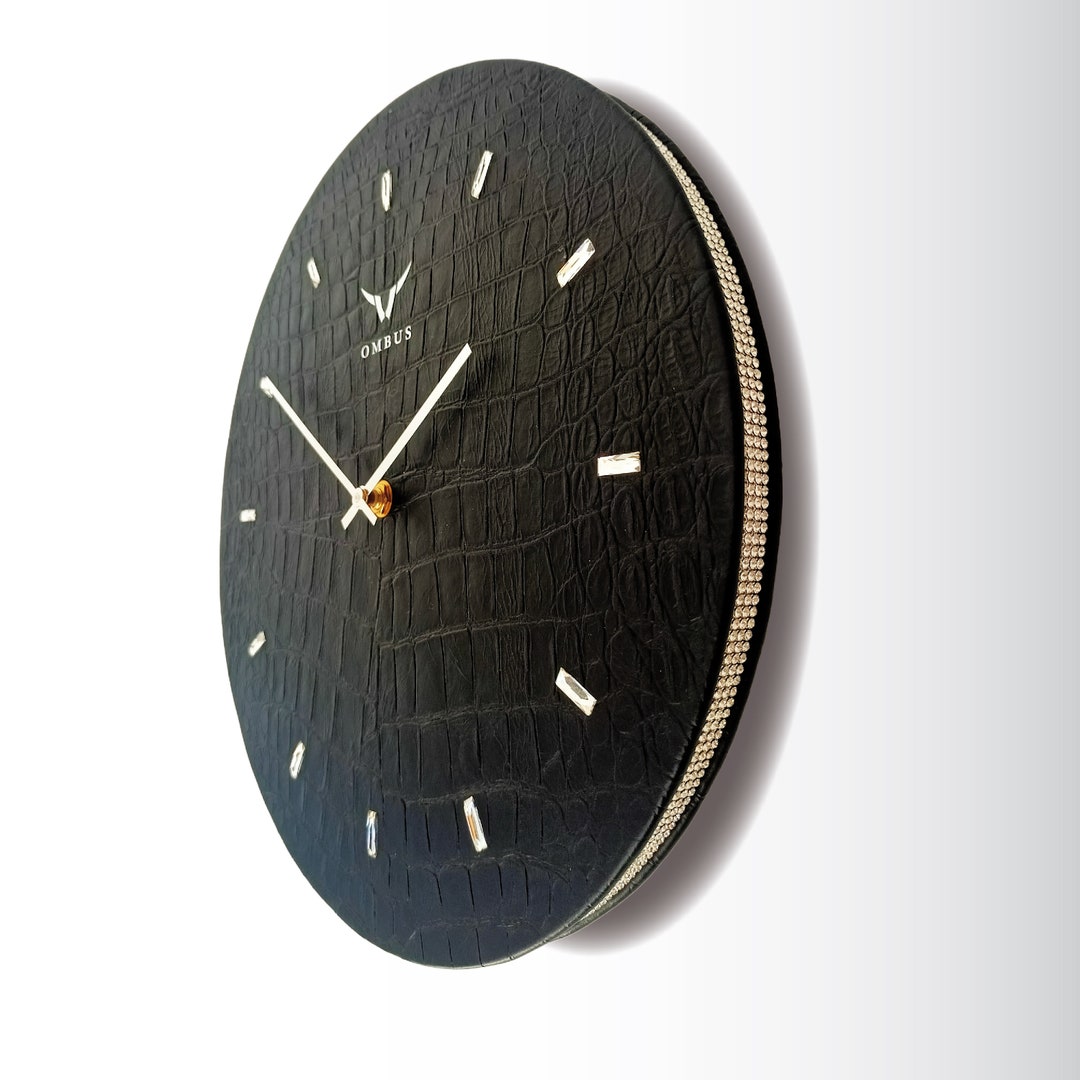 Wall Clock Made of Leather and Swarowski Stones - Etsy