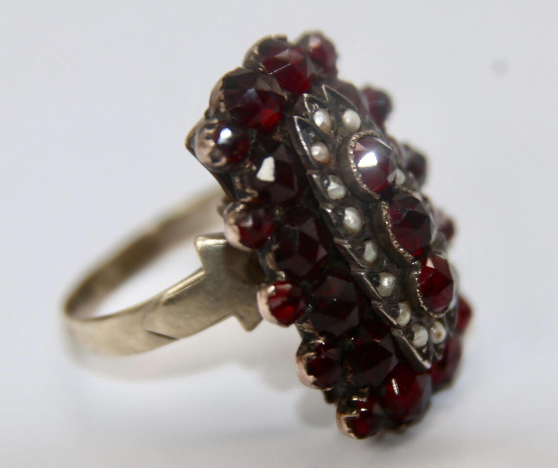 Antique Bohemia 1880/1900 Yellow Gold 8k and Sterling Silver, Old Rose ...