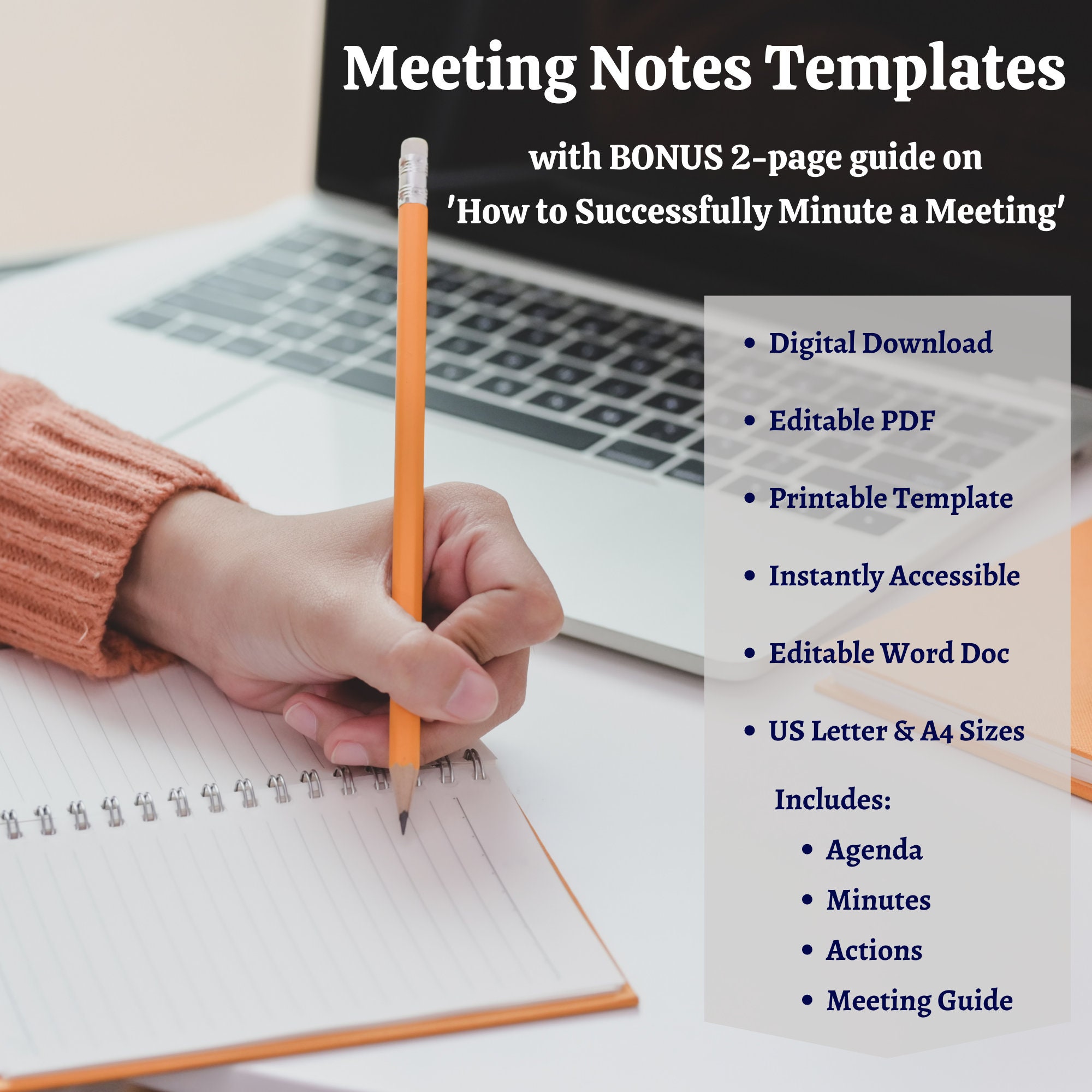 Meeting Notes Template | Printable Editable Digital PDF Word | Business ...