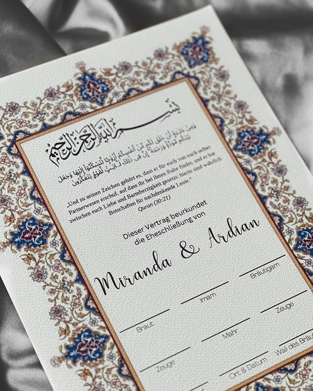 Dini Nikah Belgesi/Islamische Eheurkunde DEUTSCH - Etsy.de