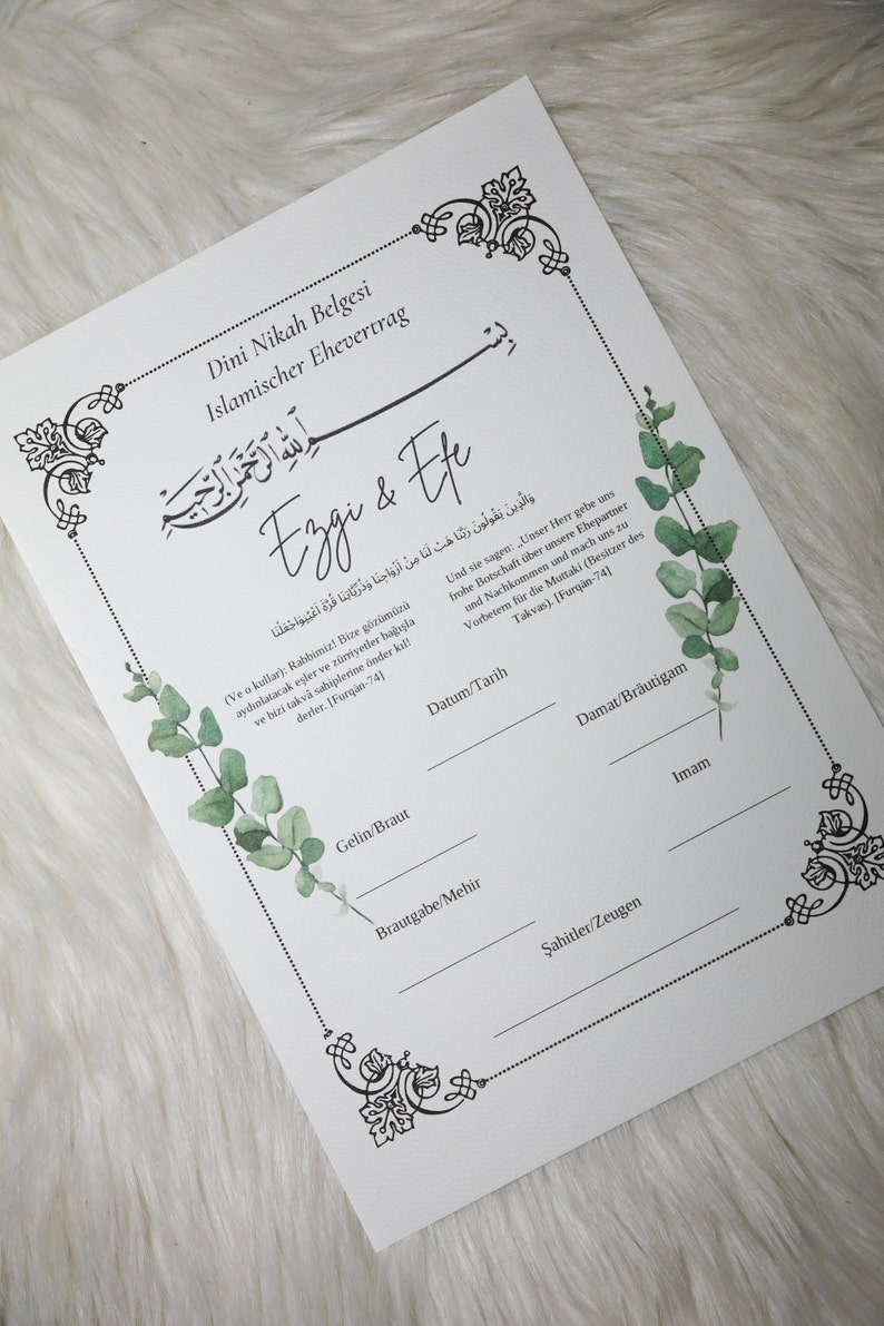 Dini Nikah Belgesi/islamic Marriage Certificate/islamic - Etsy