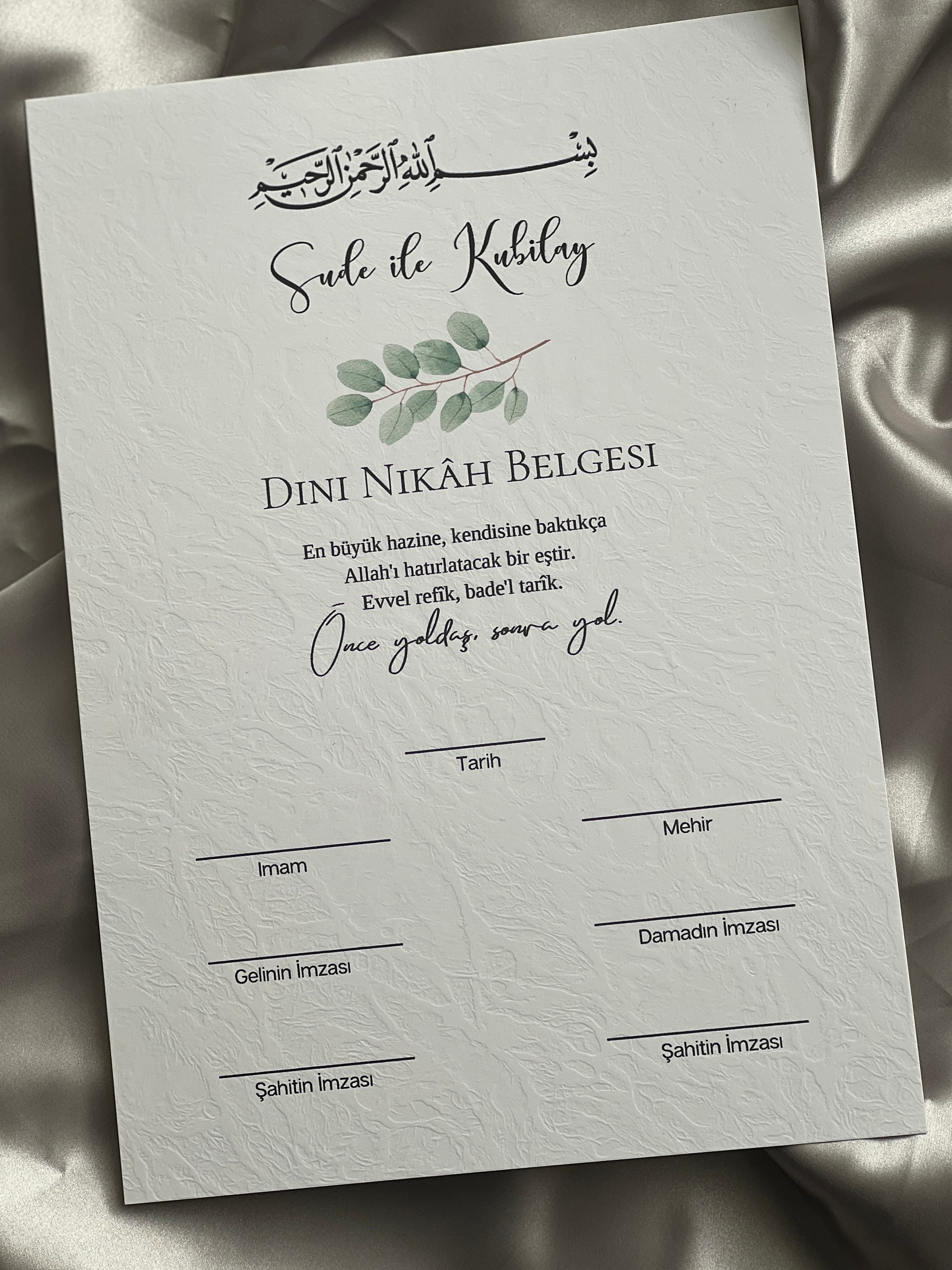 Dini Nikah Belgesi/islamic Marriage Certificate/islamic - Etsy Canada