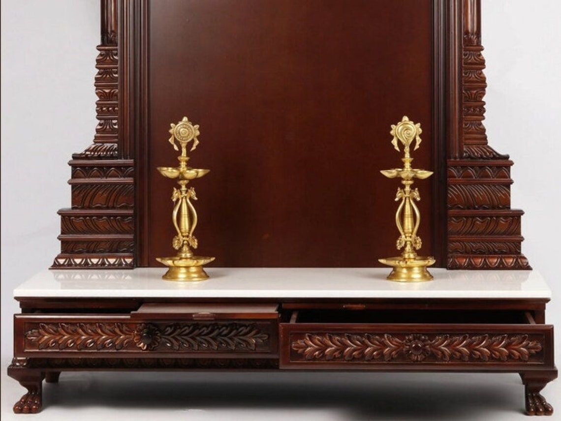 Wooden Frame With Pooja Mandir, Home Temple,carved Temple Pooja Ghar ...