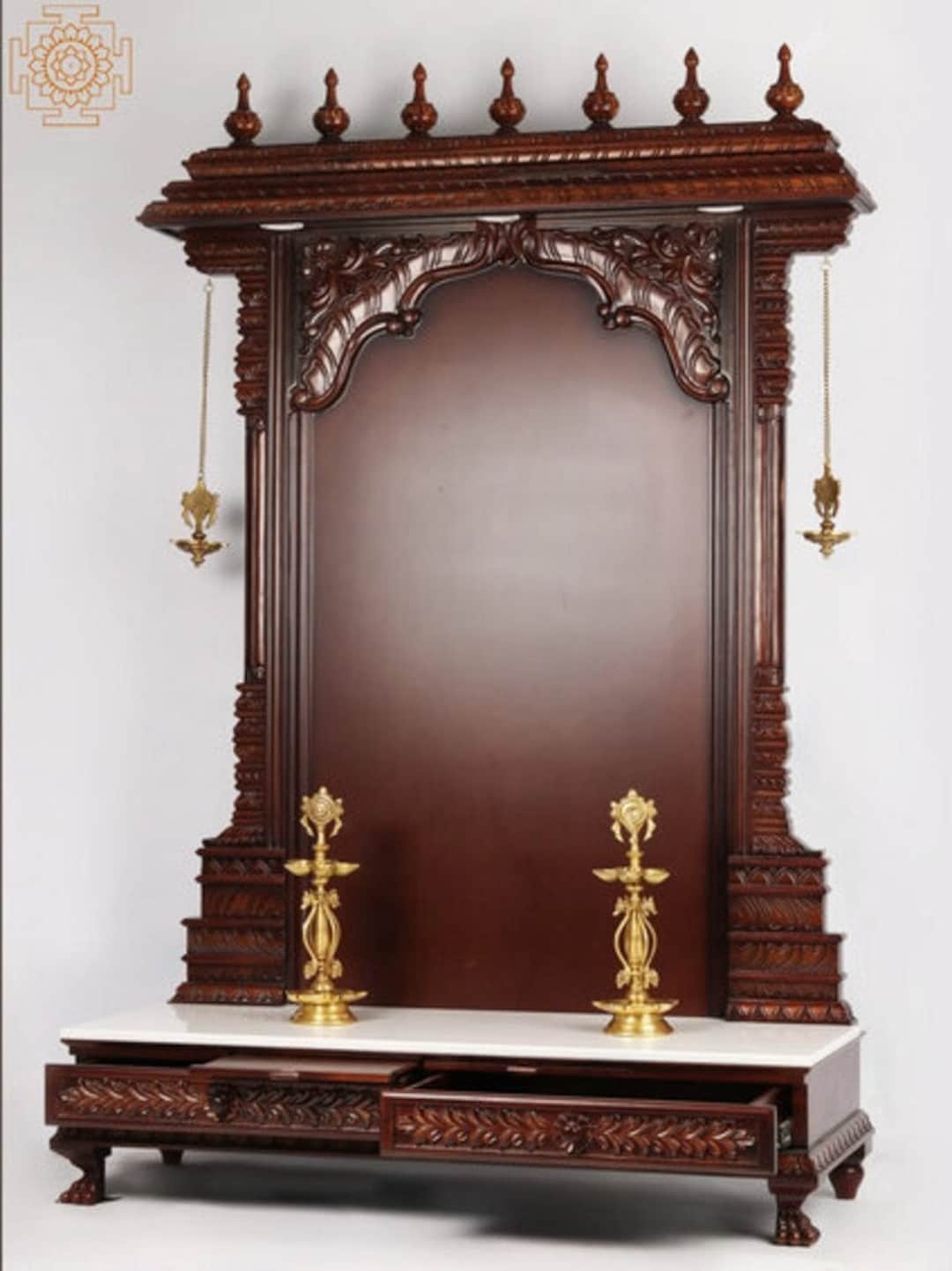 Wooden Frame With Pooja Mandir, Home Temple,carved Temple Pooja Ghar ...