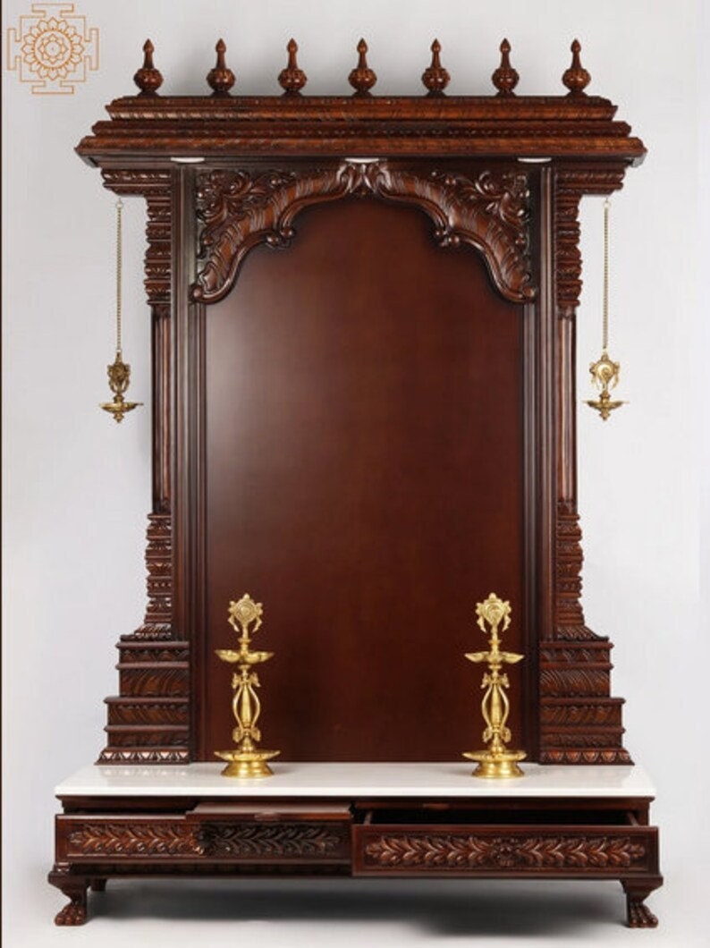 Wooden Frame With Pooja Mandir, Home Temple,carved Temple Pooja Ghar ...