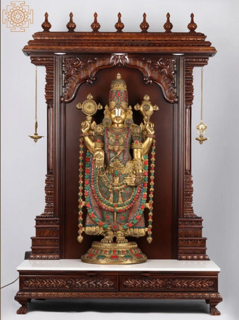 Wooden Frame With Pooja Mandir, Home Temple,carved Temple Pooja Ghar ...