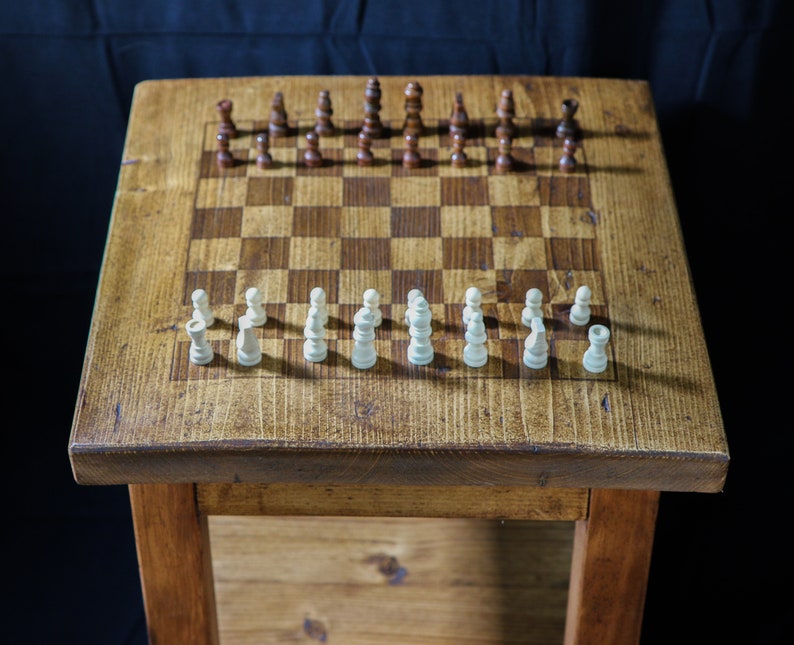 Handmade Reclaimed Wood Chess Table With Shelf - Etsy UK