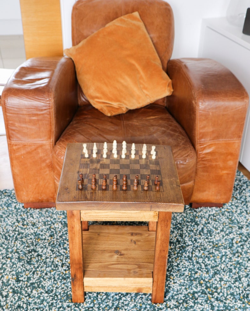 Handmade Reclaimed Wood Chess Table With Shelf - Etsy UK