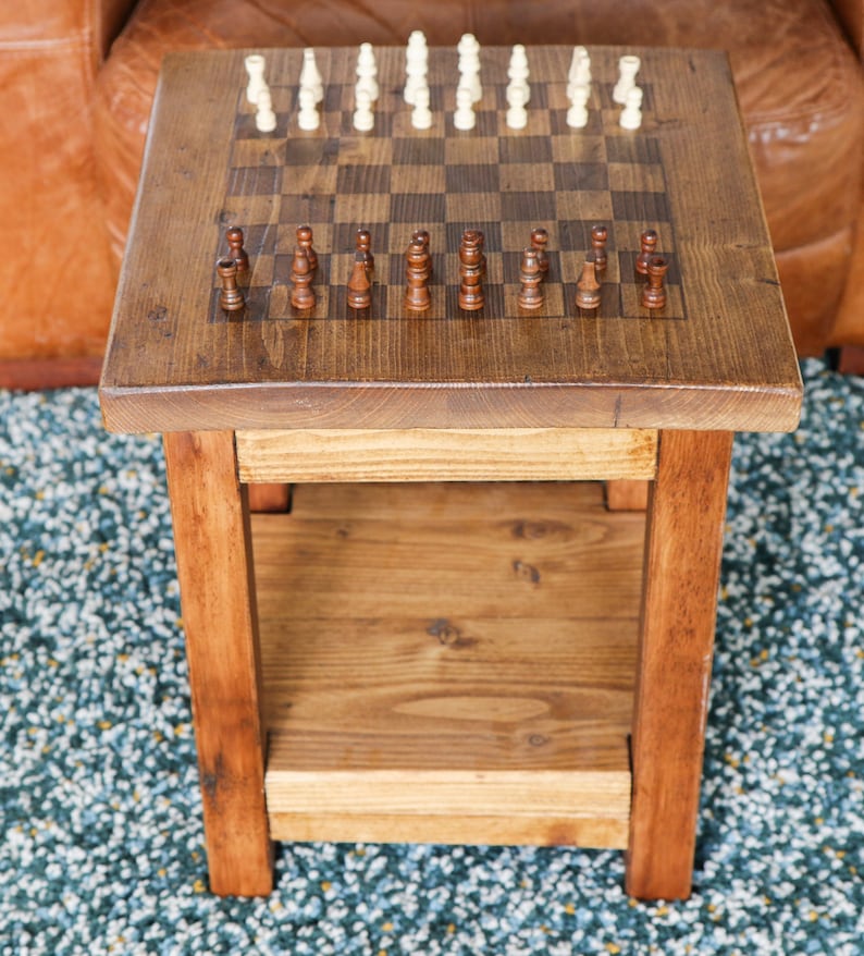 Handmade Reclaimed Wood Chess Table With Shelf - Etsy UK