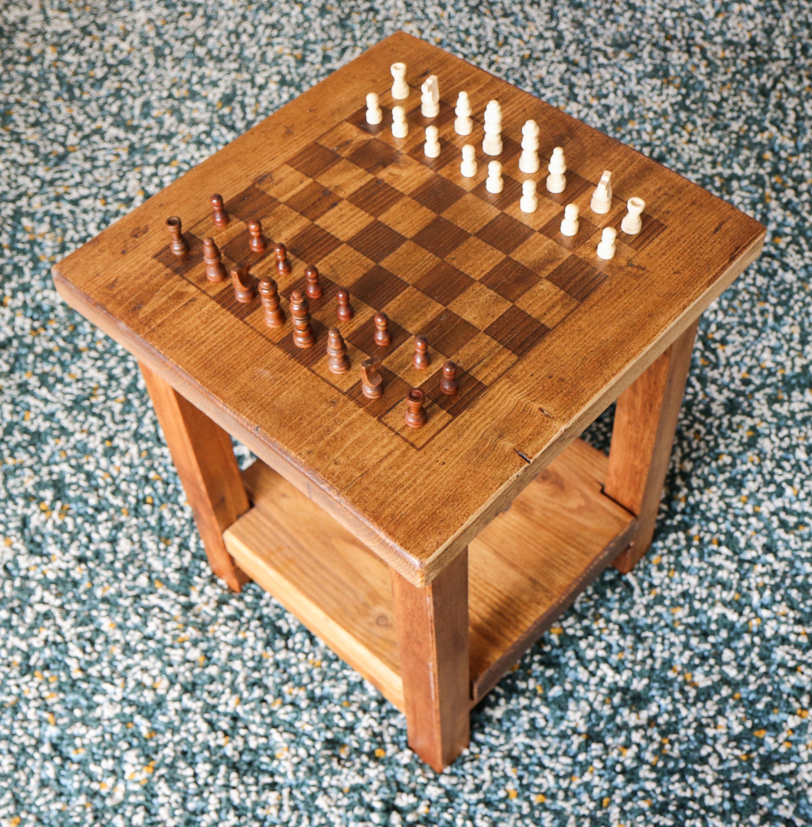 Handmade Reclaimed Wood Chess Table With Shelf - Etsy UK