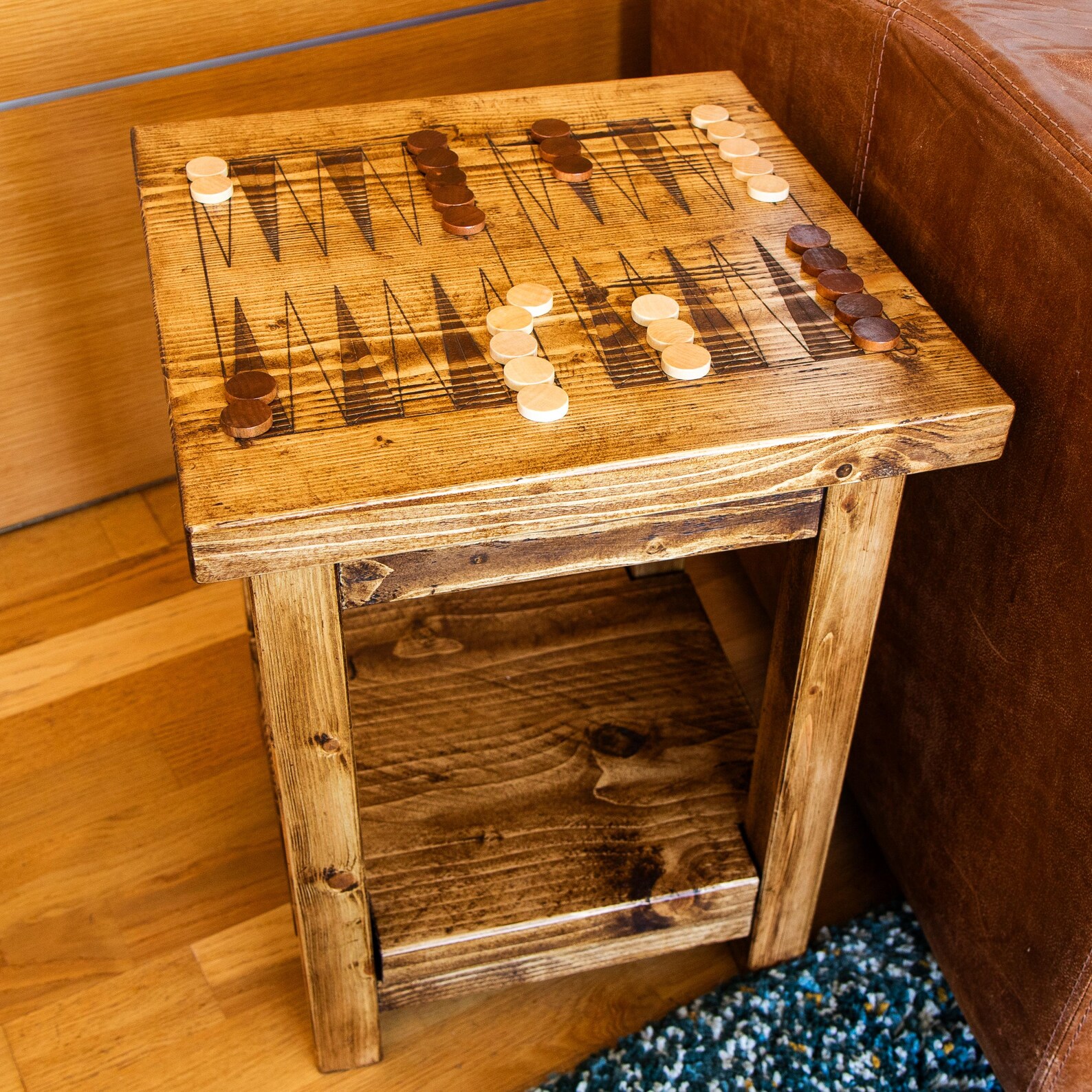 Handmade Reclaimed Wood Chess Table With Shelf - Etsy UK