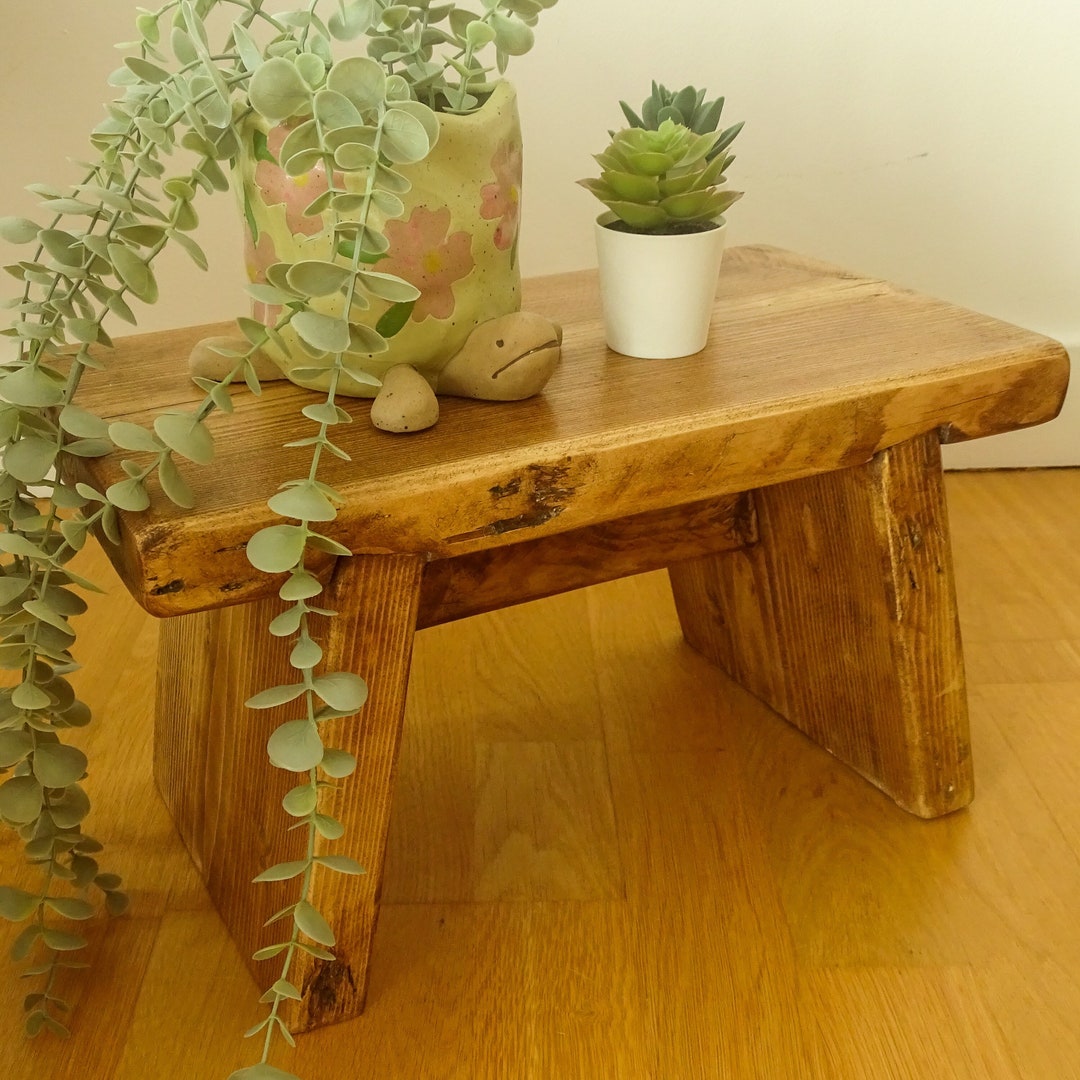 Reclaimed Wood Footstool: Handmade Rustic Cracket Stool, Plant Stand ...