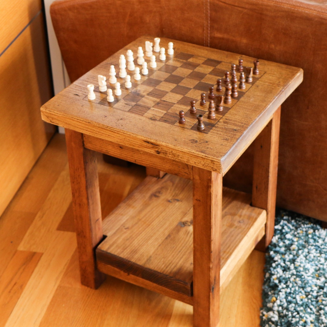 Handmade Reclaimed Wood Chess Table With Shelf - Etsy UK