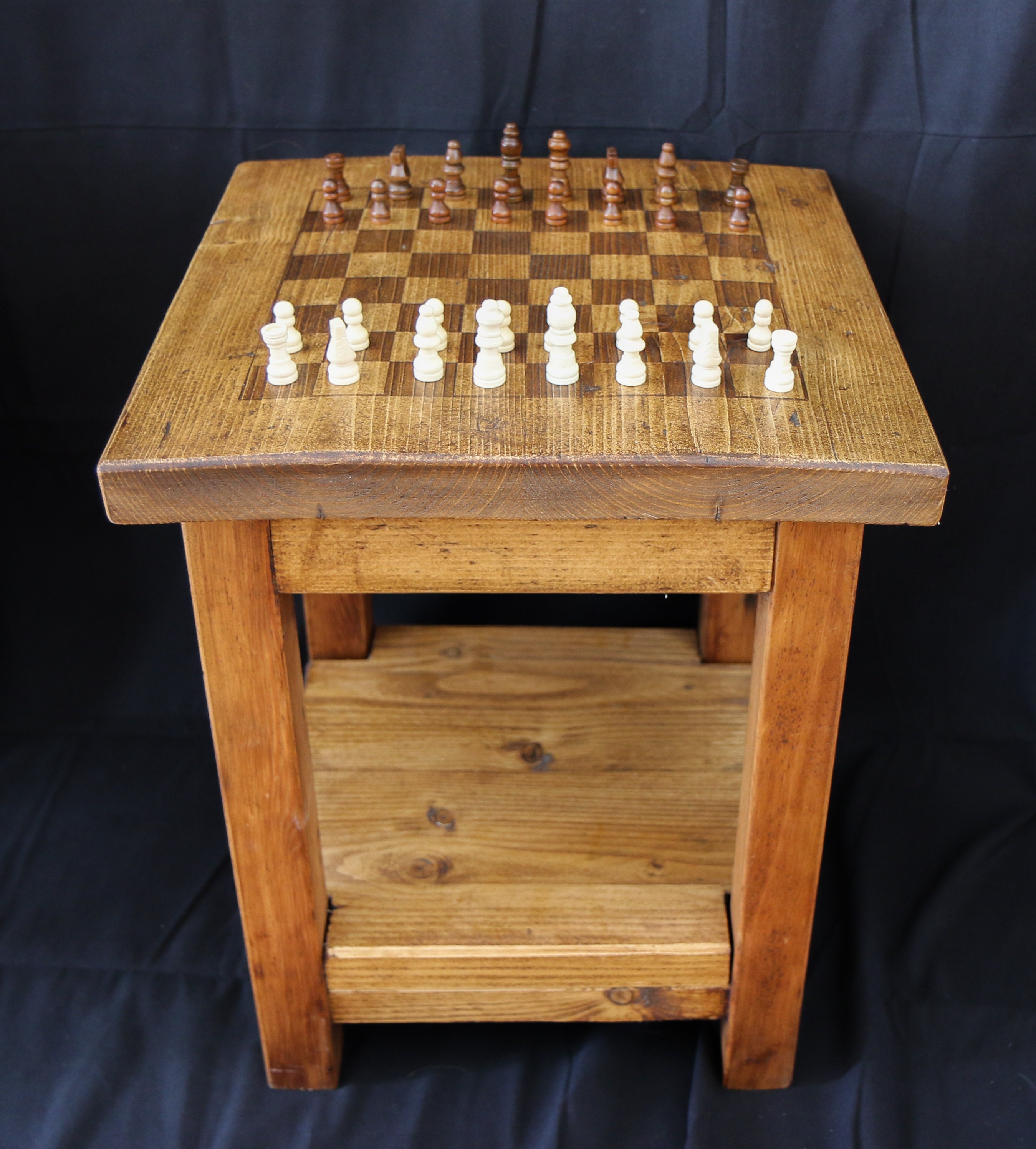 Handmade Reclaimed Wood Chess Table With Shelf - Etsy UK
