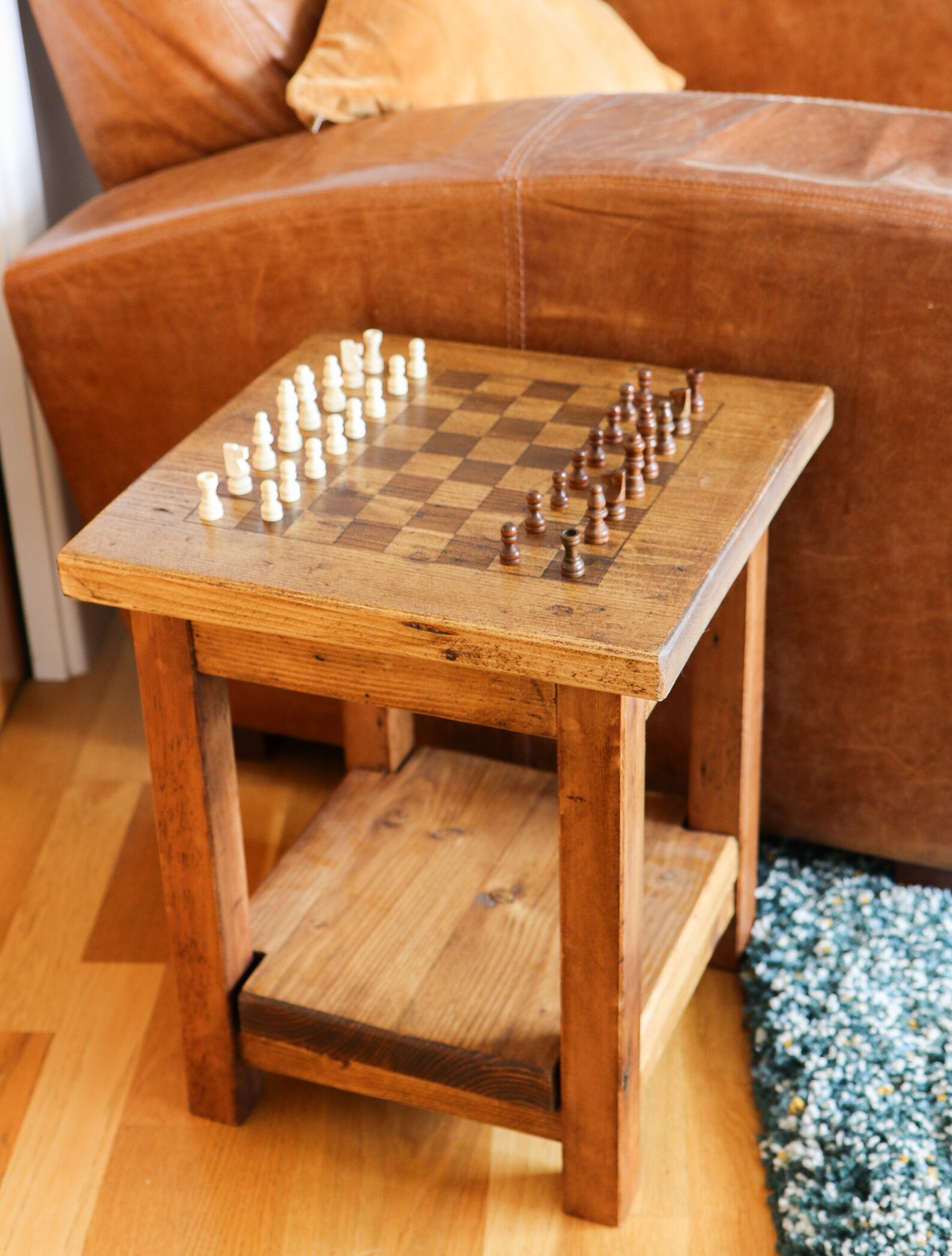 Handmade Reclaimed Wood Chess Table With Shelf - Etsy UK