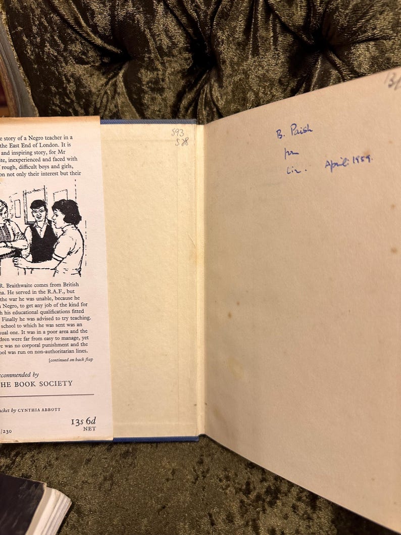 To Sir, With Love by E.R. Braithwaite. 1st Edition. 1959. A Fabulous ...