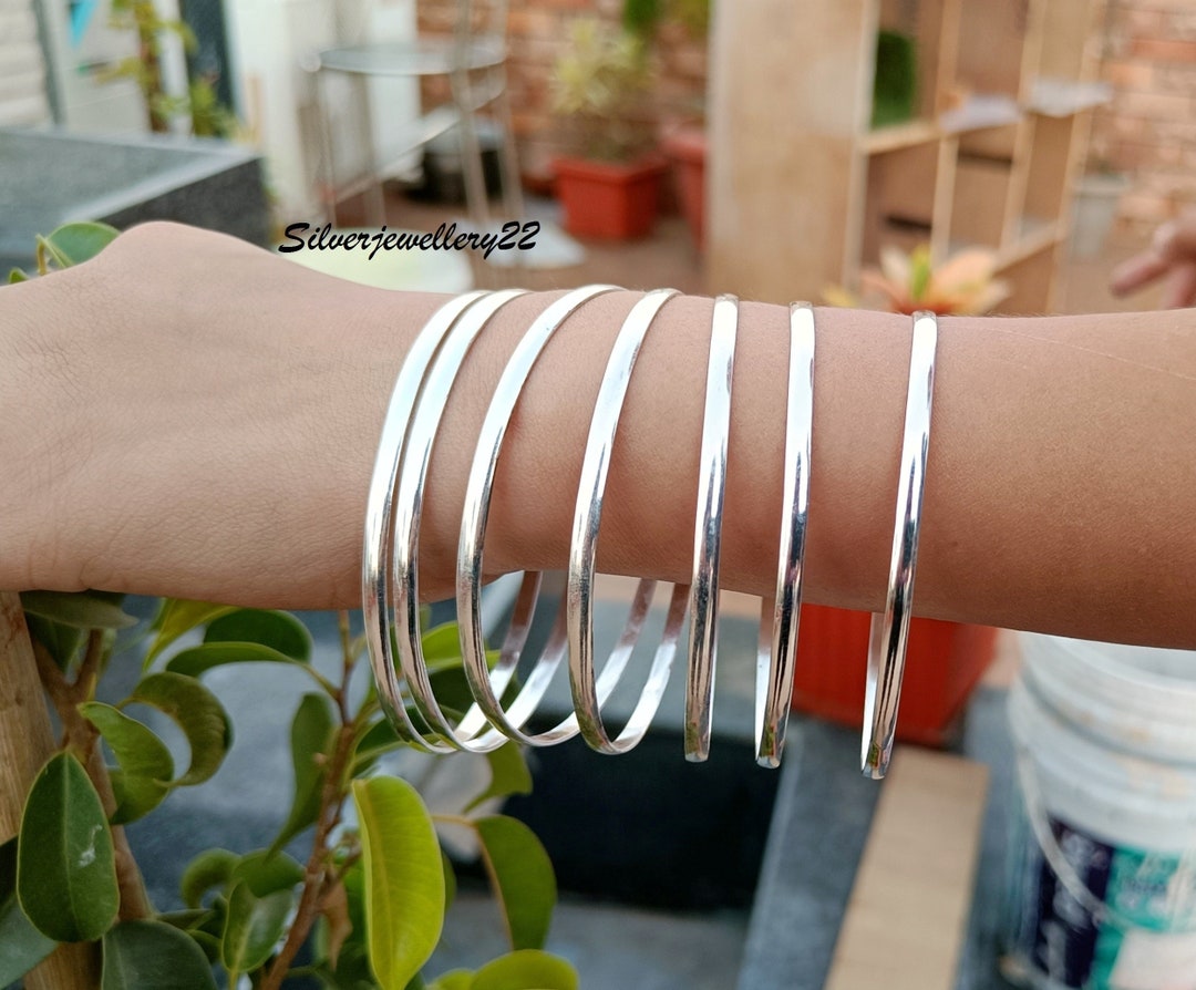 Beautiful Silver Bangles!handmade 925 Sterling Silver Bangle Set!simple Set Bangle!7 Days Bangle ...