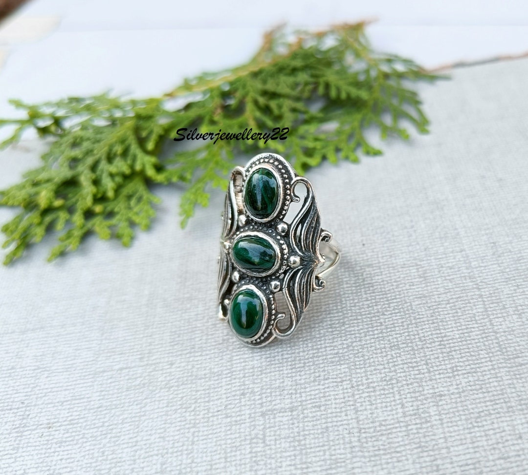 Handmade Malachite Statement Ring: 925 Sterling Silver Boho Jewelry - Etsy