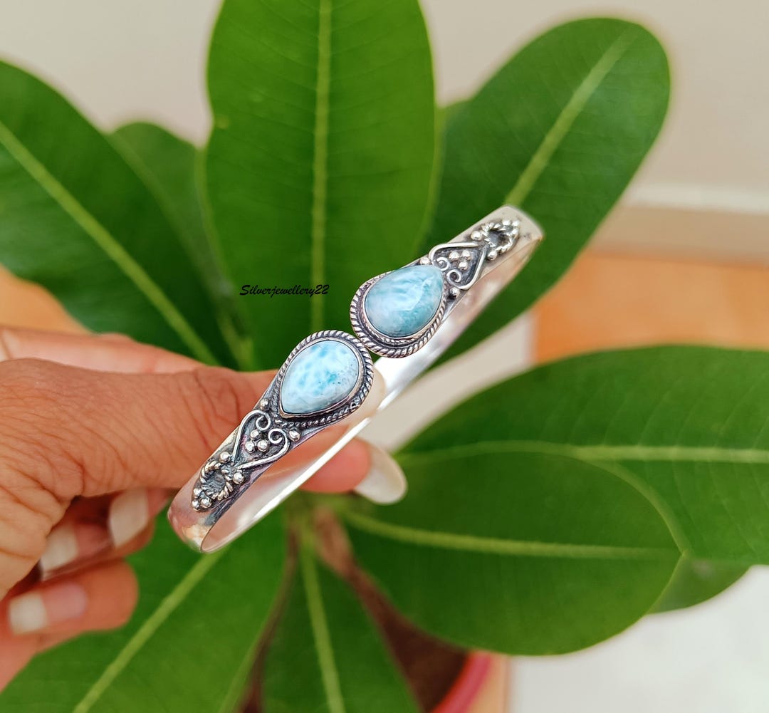 Larimar Bangle, Designer Bangle, 925 Sterling Silver, Gemstone Bangle ...