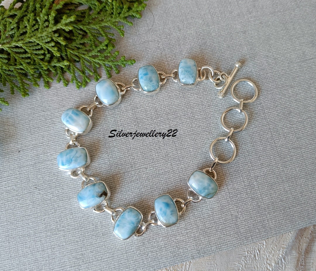 Handmade Larimar Charm Bracelet, 925 Sterling Silver Jewelry - Etsy