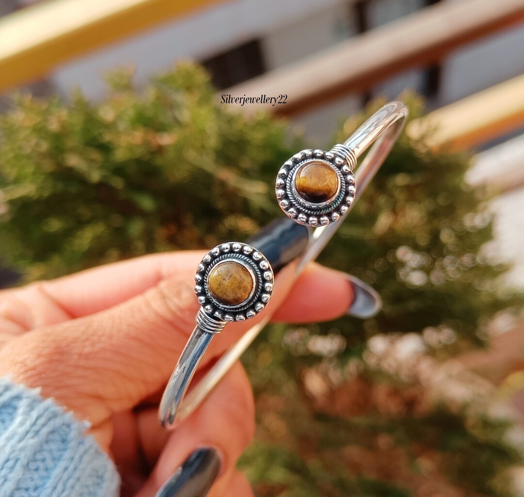Tigereye Bangle, 925 Sterling Silver Bangle, Handmade Bangle, Women ...