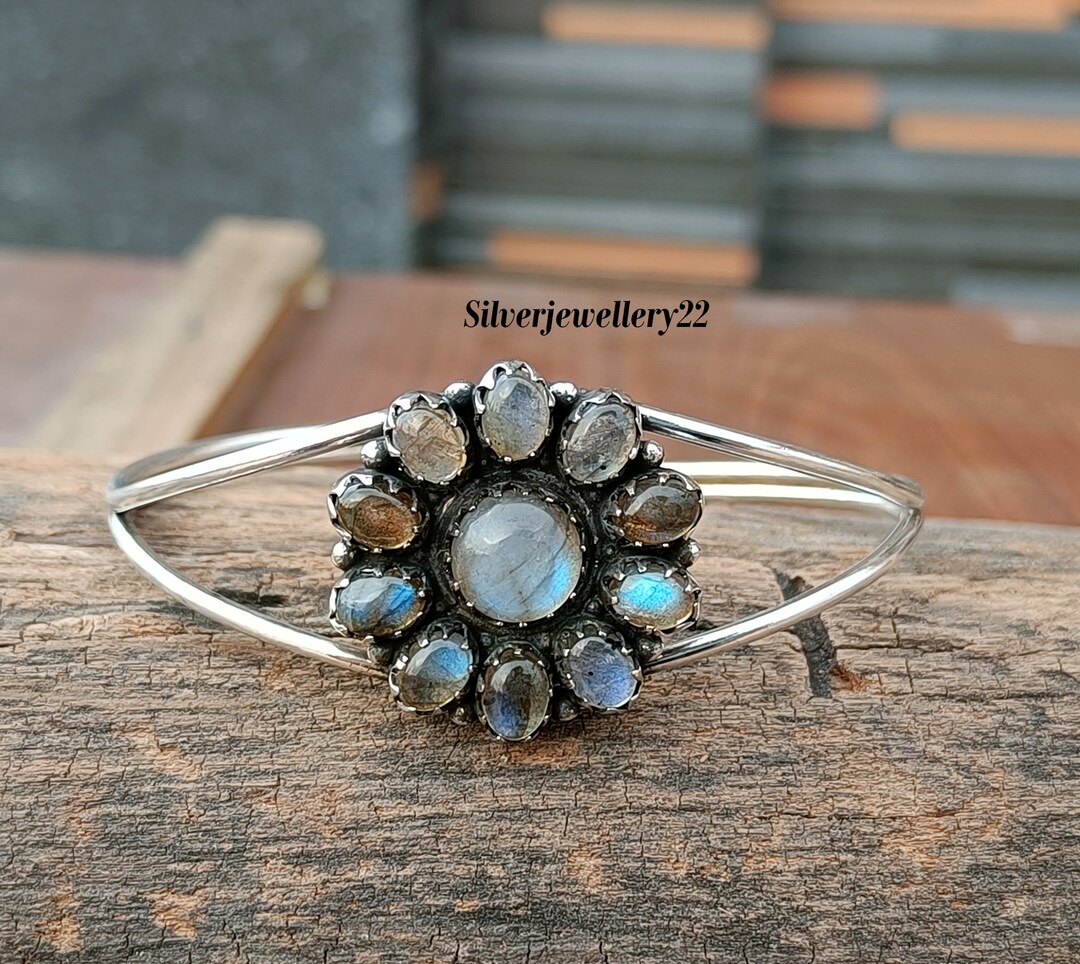 Flower Designer Bangle, Labradorite Bangle, 925 Sterling Silver ...