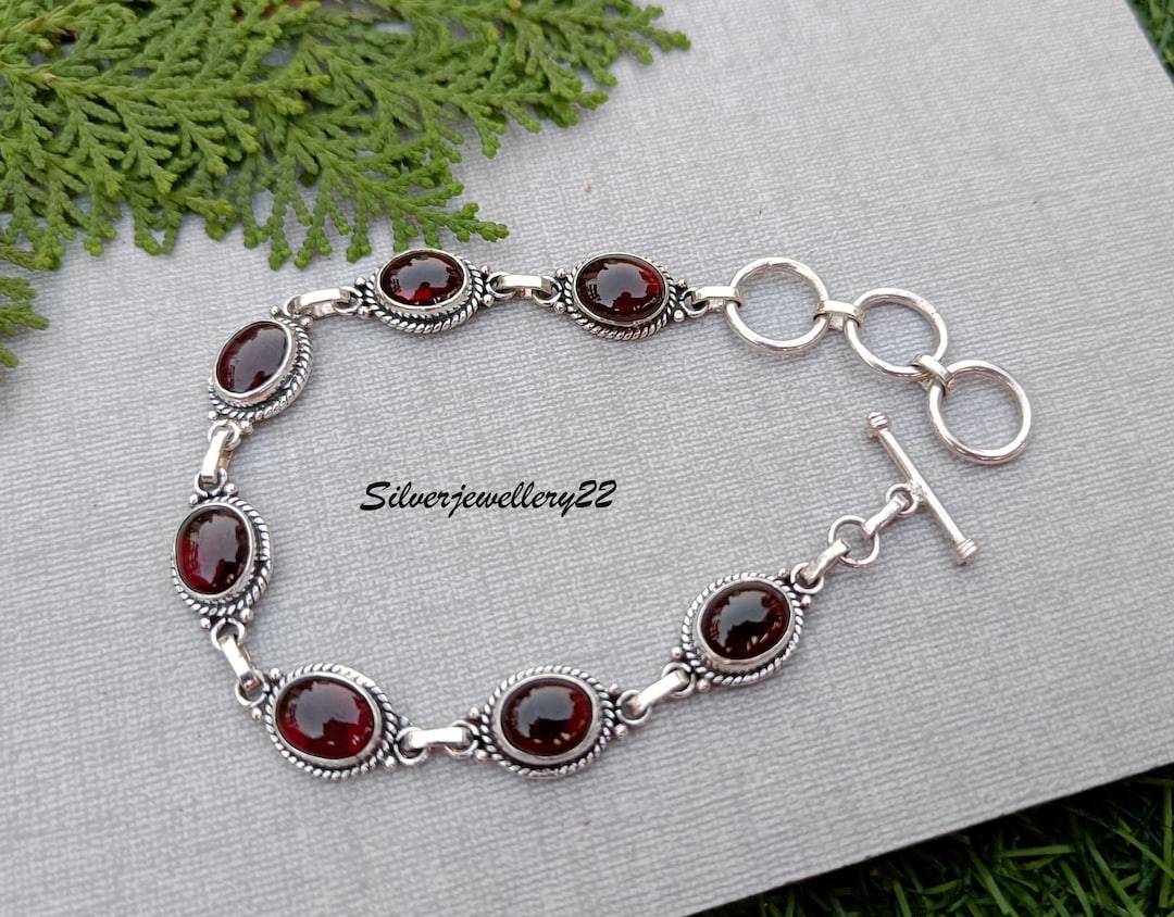 Garnet Bracelet, 925 Sterling Silver, Vintage Style Bracelet, Red Stone ...