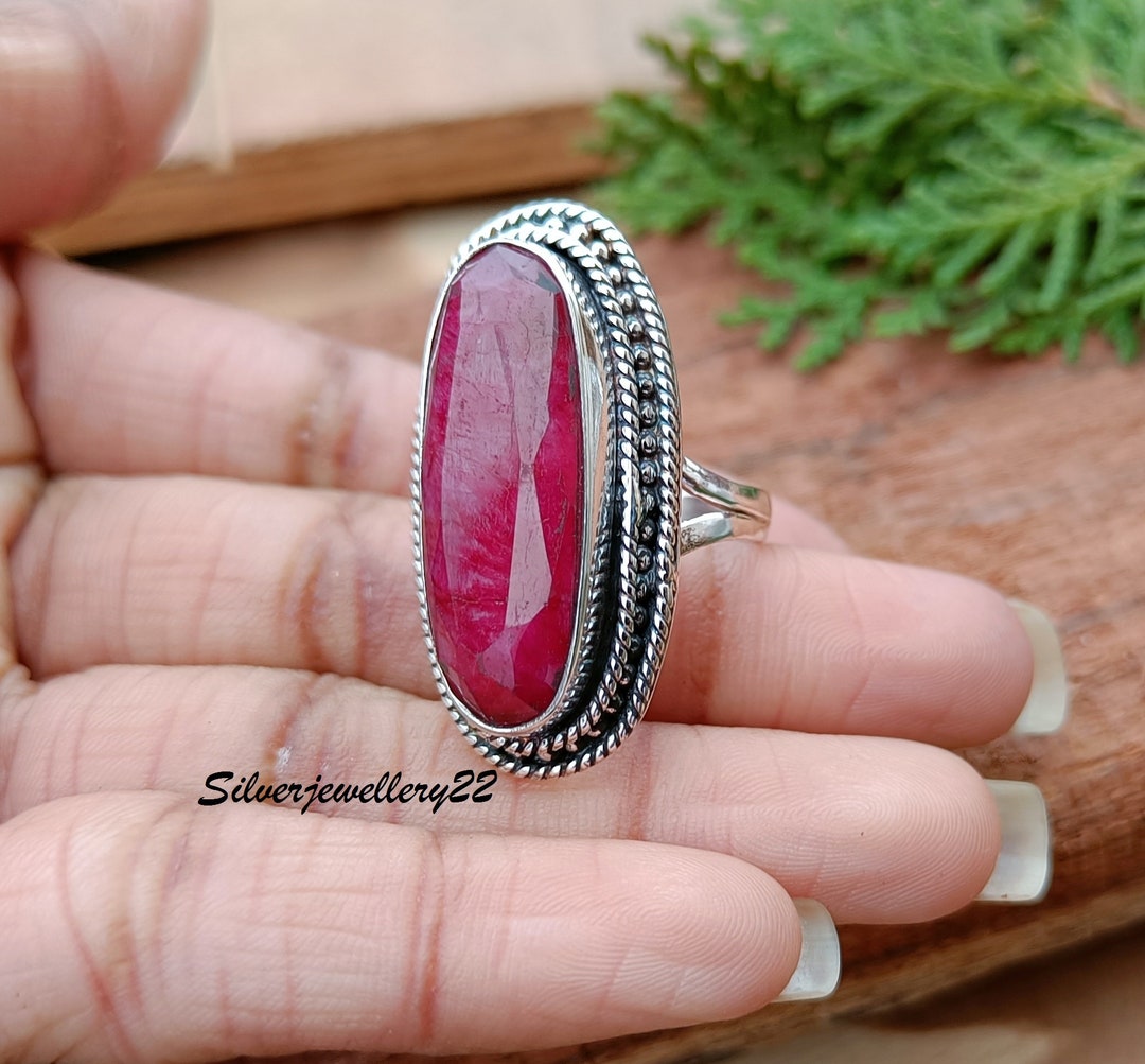 Large Raw Ruby Ring, Beautiful Ruby Ring, 925 Sterling Silver Ring ...