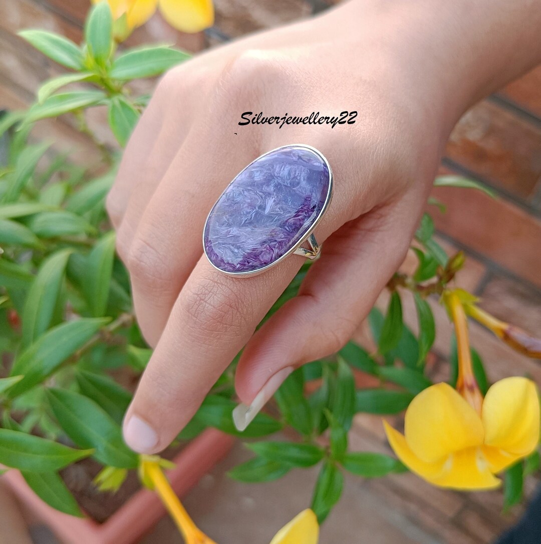 Charoite Ring, 925 Sterling Silver, Band Ring, Charoite Jewelry ...