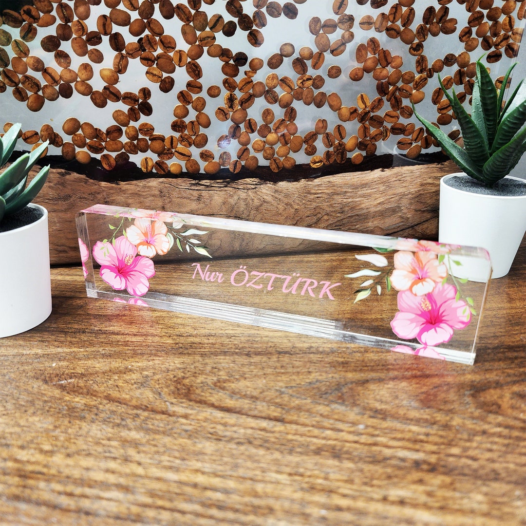 Personalized Name Plate for Desk, Floral Name Plate, Office Sign ...