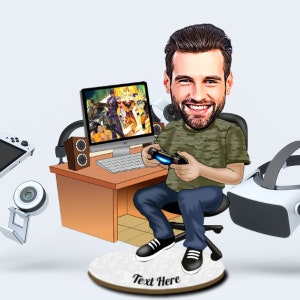 Personalized Gamer Caricature Trinket, Gamer Gift, Custom Wooden ...