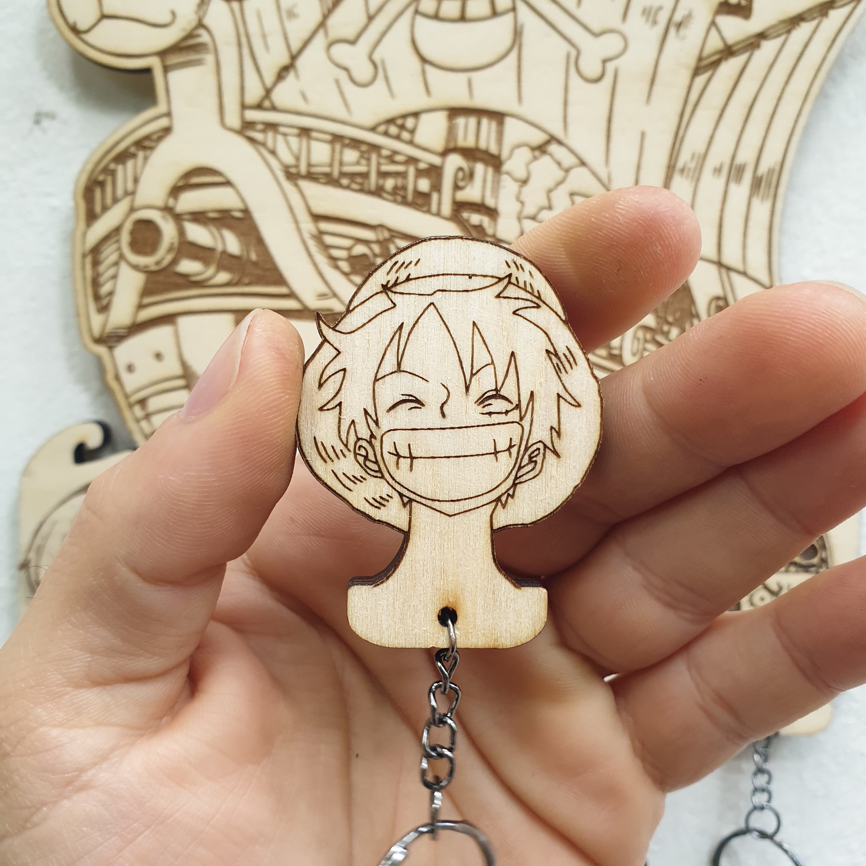 One Piece Keychain, Wooden Anime Keychain Pirates, Monkey D. Luffy ...