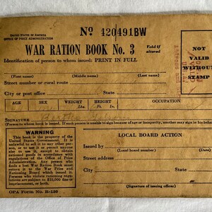WWII-1943-U.S. Civilian War Ration Book-book Number Three - Etsy