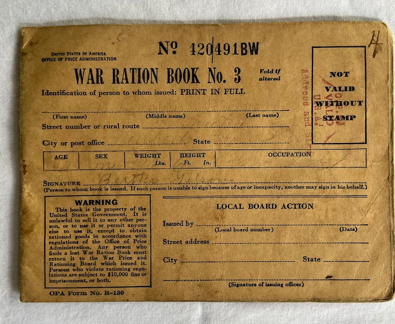 WWII-1943-U.S. Civilian War Ration Book-book Number Three - Etsy