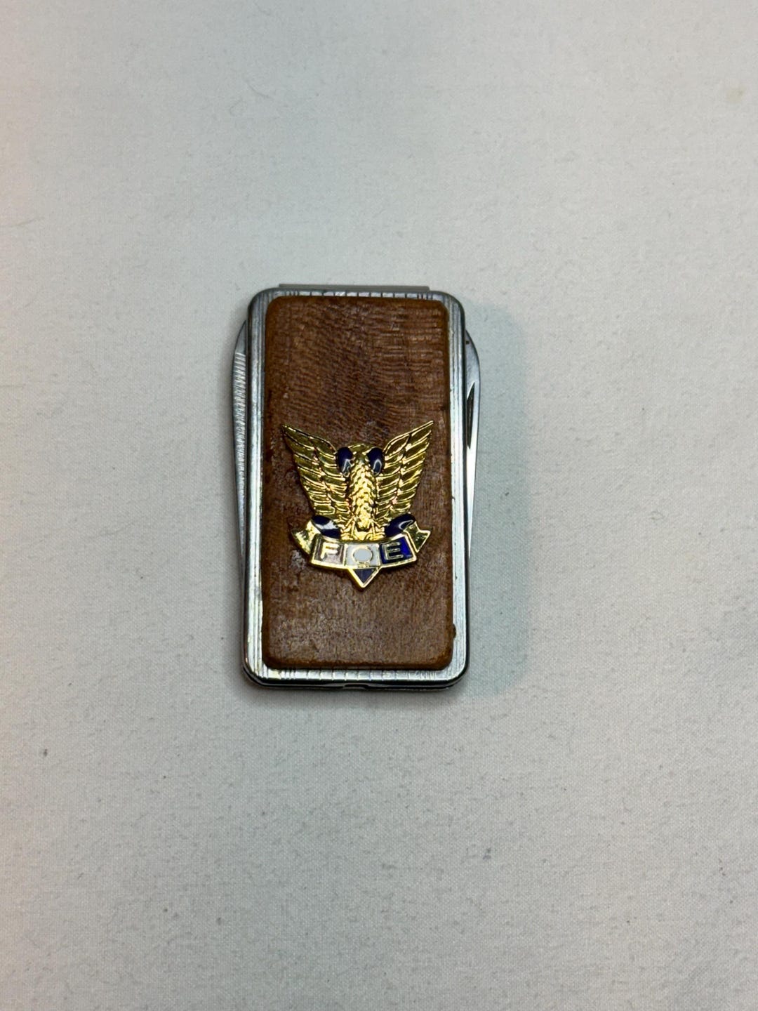 Vintage ANVIL Wood Inlay Money Clip: F.O.E. Stainless Steel Knife ...